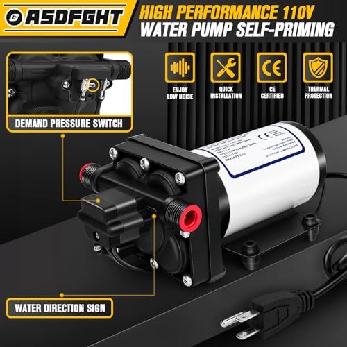 33-Series Water Pressure Diaphragm Pump 110V AC 5.5GPM 70PSI RV Fresh Water Pump with Pressure Switch for Kitchen Bathroom RV Yacht Lawn Garden