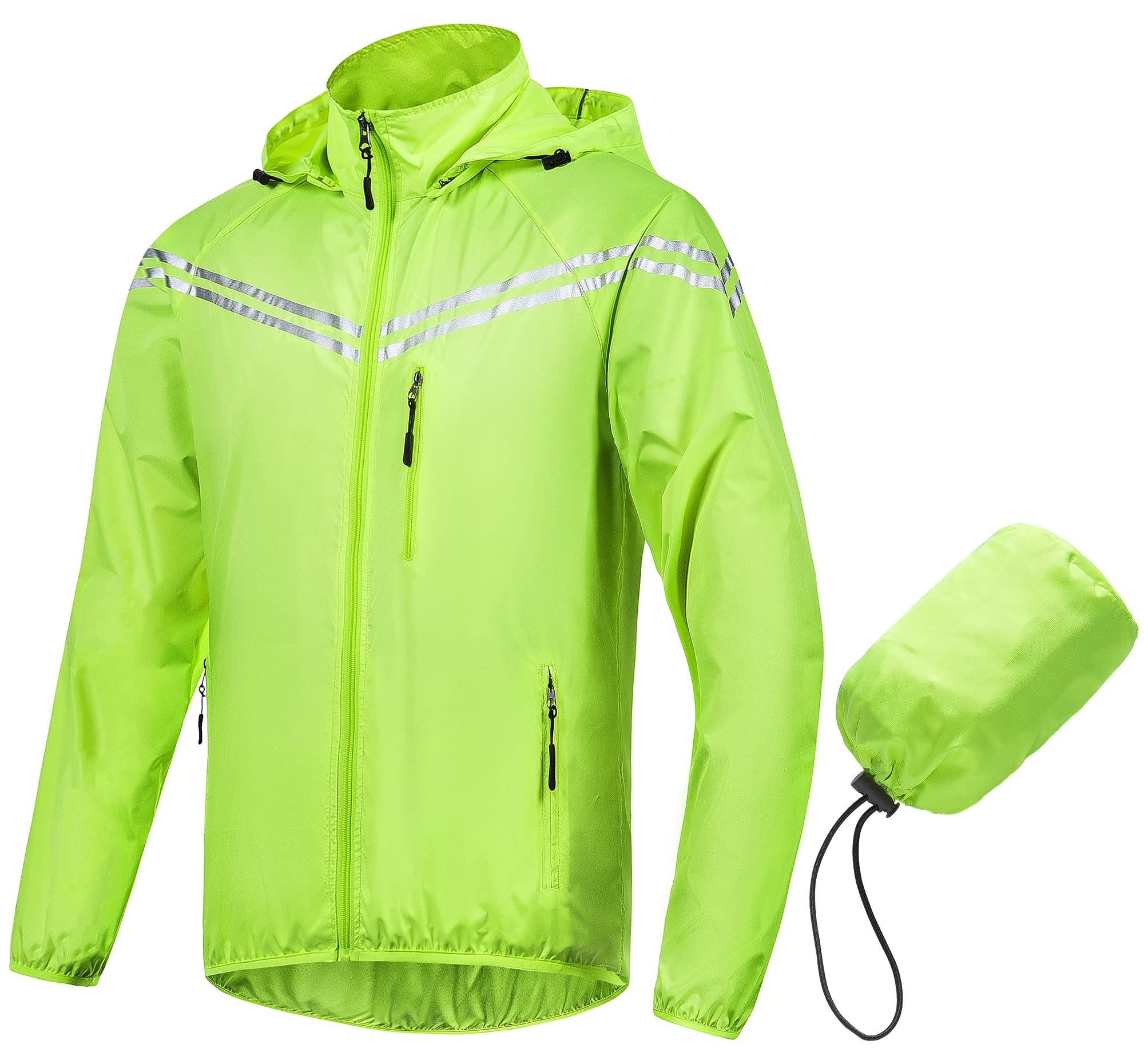 CREATMO US Mens Waterproof Windbreaker Rain Jacket Lightweight Hooded Raincoat Water Resistant Cycling Jackets Yellow 3XL