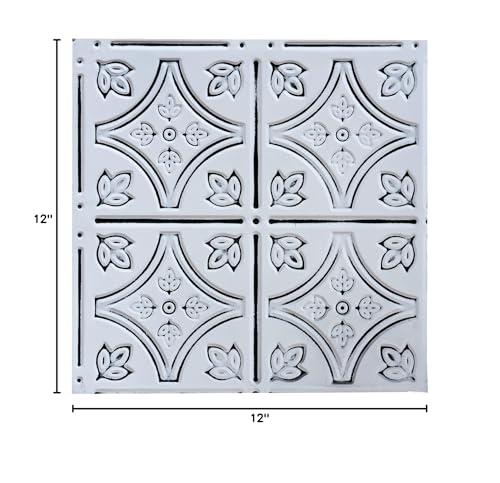 Holydecot Tin Wall Tiles Nail-Up Ceiling Tiles Stair Riser Kitchen Backsplash - Antique White 12x12 inch Sample