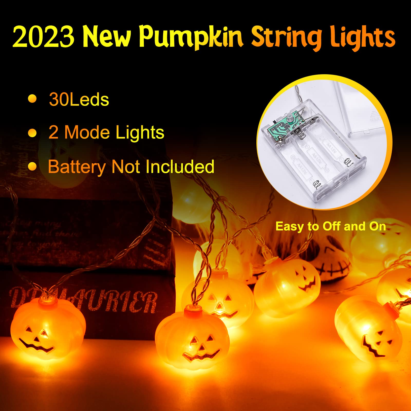 Halloween Decorations 9Ft 20LED Pumpkin String Lights, 2 Model Battery Operated Halloween Decor Pumpkin LED Lights, Thanksgiving Christmas Halloween Decorations for Home Indoor Outdoor
