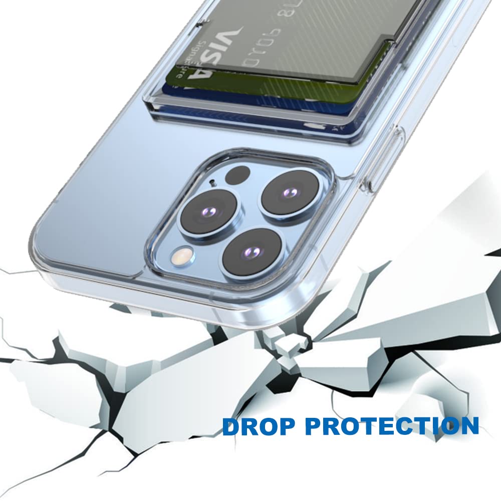Wuwedo 【Upgrade】 for iPhone 13 Pro Max Clear Wallet Case, Anti-Yellowing Slim Fit Thin TPU Bumper + PC Back Case with 2 Cards Holder