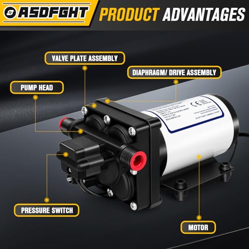 33-Series Water Pressure Diaphragm Pump 110V AC 5.5GPM 70PSI RV Fresh Water Pump with Pressure Switch for Kitchen Bathroom RV Yacht Lawn Garden