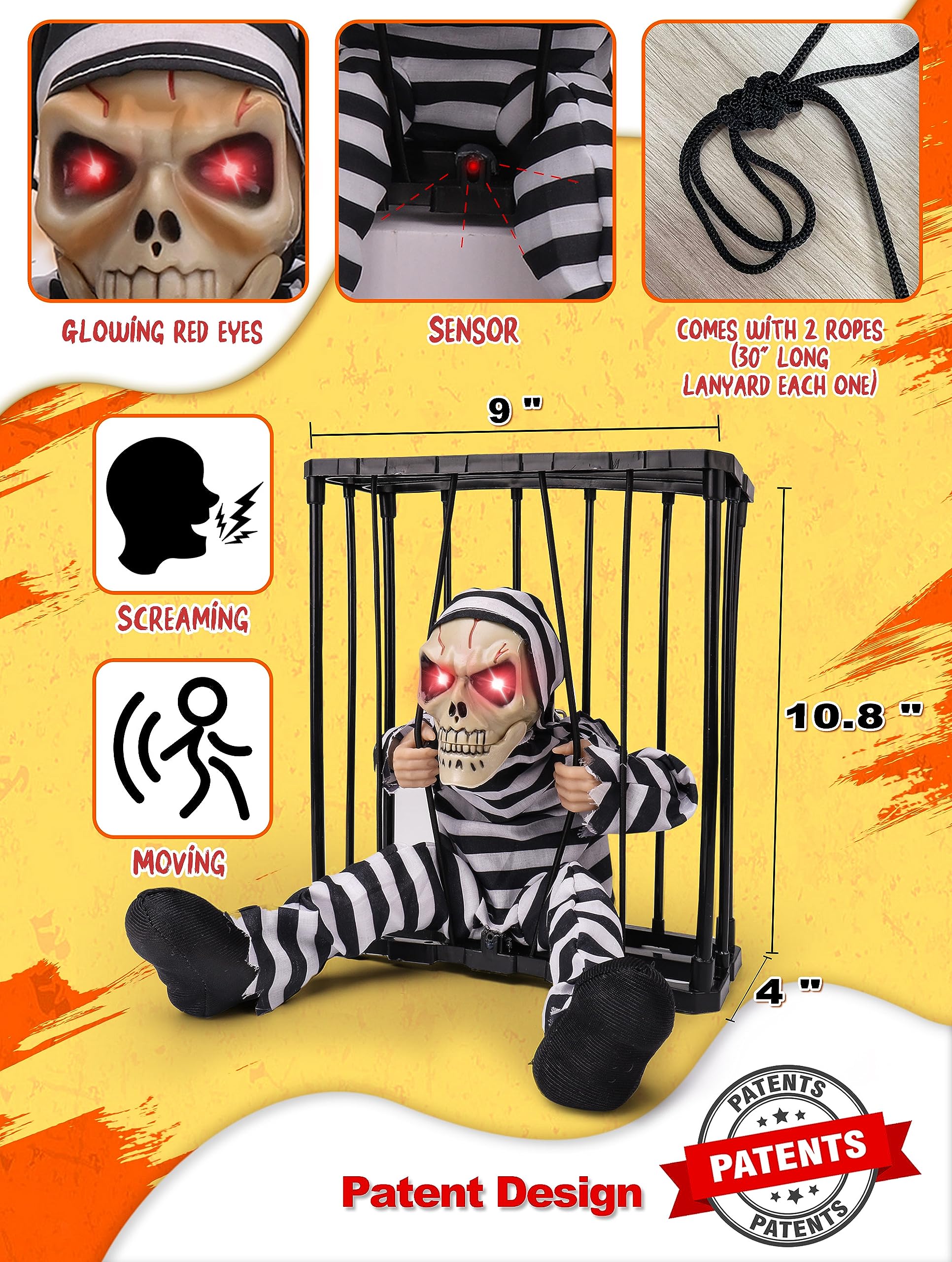 Hanging Ghosts Halloween Decor, Yelling Scary Animated Halloween Decorations Indoor Outdoor, Spirit Talking Skull Props