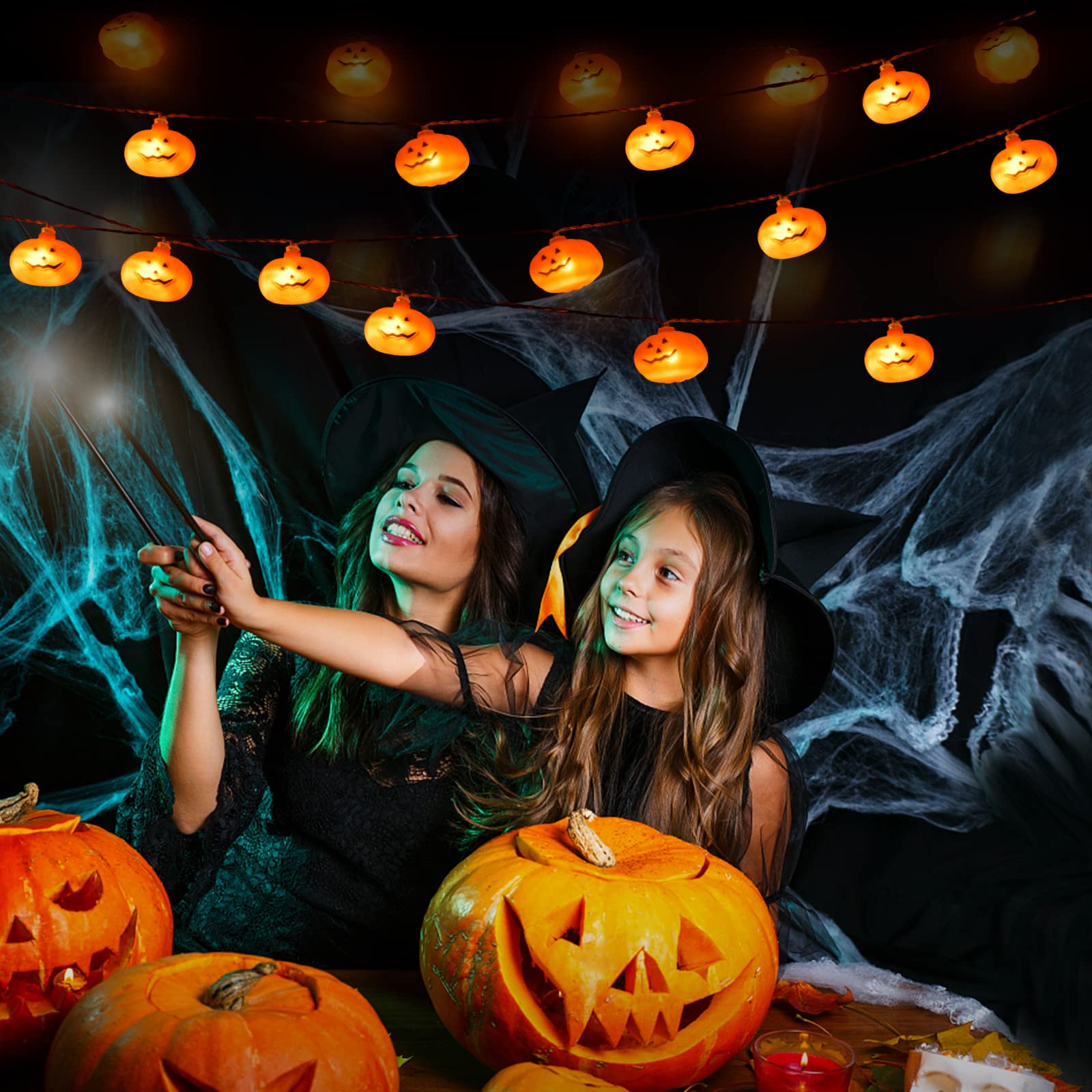 Halloween Decorations 9Ft 20LED Pumpkin String Lights, 2 Model Battery Operated Halloween Decor Pumpkin LED Lights, Thanksgiving Christmas Halloween Decorations for Home Indoor Outdoor