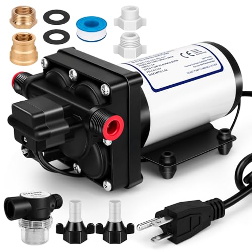 33-Series Water Pressure Diaphragm Pump 110V AC 5.5GPM 70PSI RV Fresh Water Pump with Pressure Switch for Kitchen Bathroom RV Yacht Lawn Garden