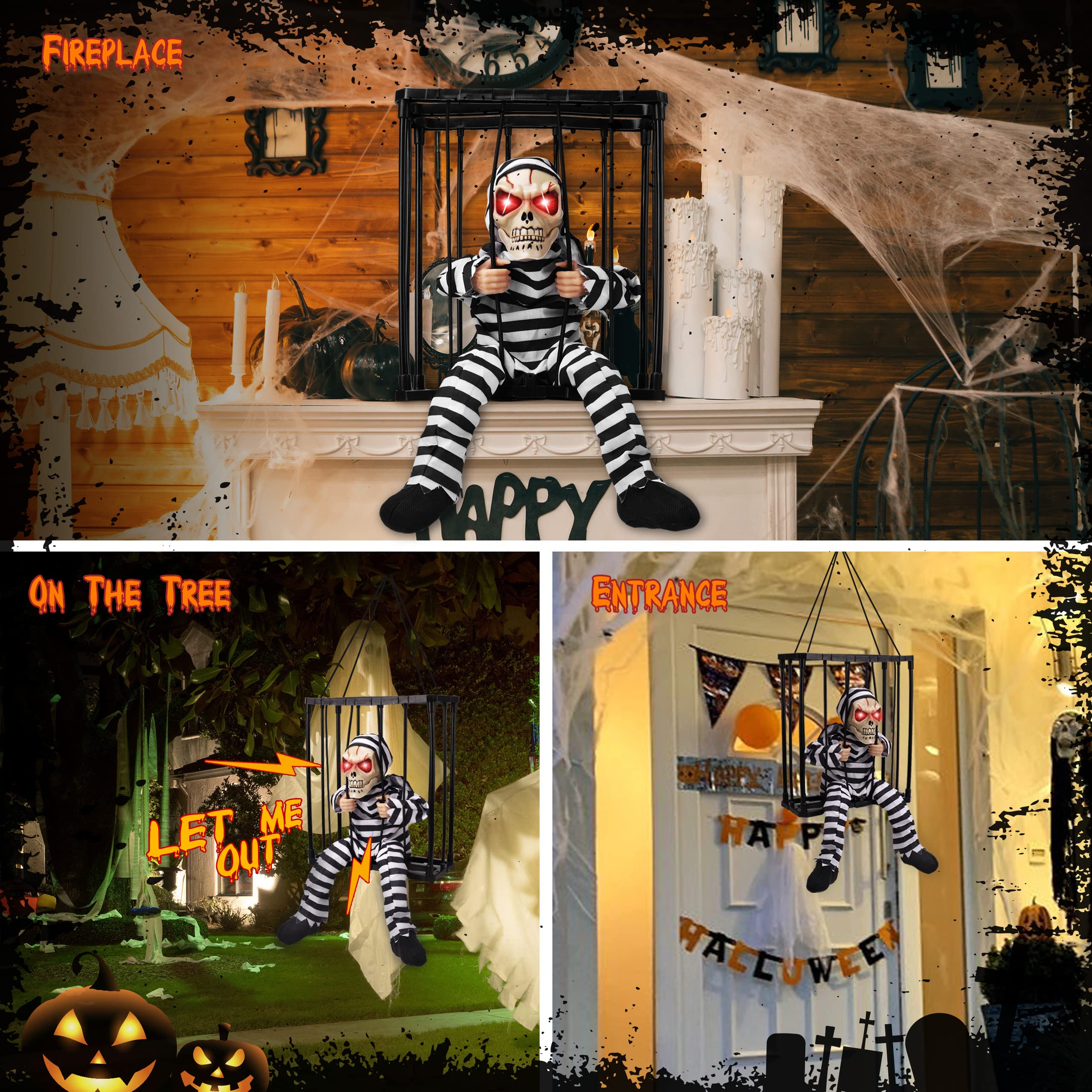 Hanging Ghosts Halloween Decor, Yelling Scary Animated Halloween Decorations Indoor Outdoor, Spirit Talking Skull Props