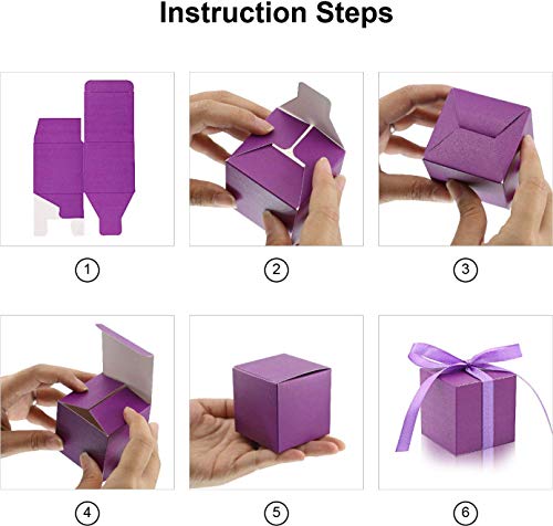 KPOSIYA 100 Pack Favor Boxes 2x2x2 inch Candy Boxes Metallic Silver Gift Boxes with Ribbons for Wedding Baby Shower Decorations Birthday Party Supplies (Metallic Silver, 100)