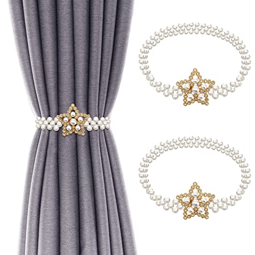 Curtain Tiebacks Crystal Pearl Spring Design Curtain Ties Carving Design Curtain Holdback Curtain Holders for Drapes Backs Thin or Thick Curtain Modern Style Curtain Hooks Holdback Decorative(Star)