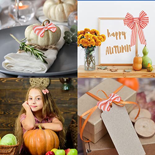 Whaline 2 Rolls Fall Thanksgiving Wired Ribbon Autumn Farmhouse Wired Edge Ribbon Orange Stripe Craft Ribbon for Bow Making Gift Wrapping Sewing Wreath Decoration, 2.5 Inch, 12 Yard