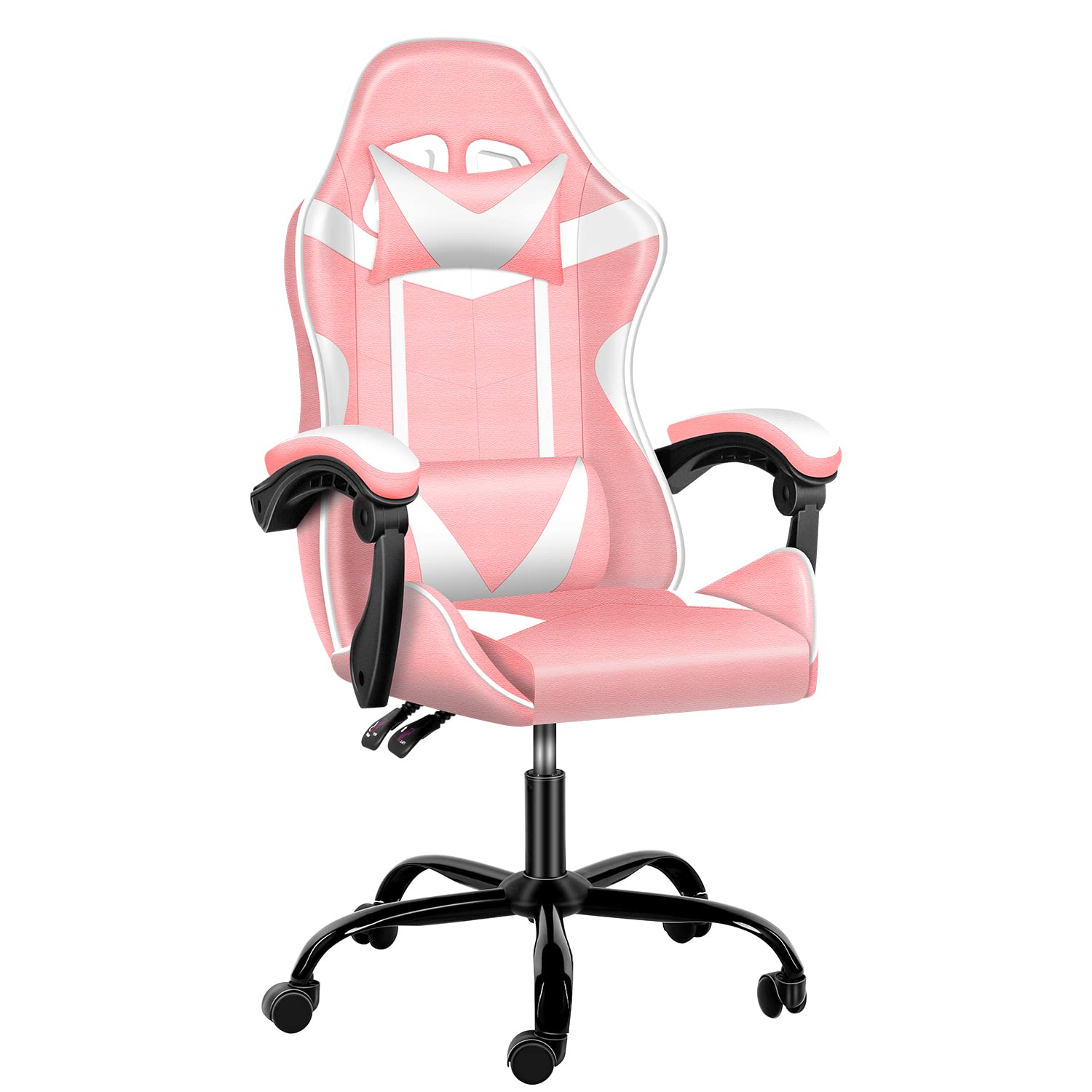 Pink Gaming Chair, Big and Tall Gamer Chair, Racing Style Adjustable Swivel Office Chair, Ergonomic Video Game Chairs with Headrest and Lumbar Support