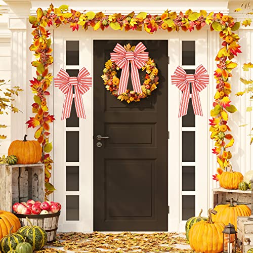Whaline 2 Rolls Fall Thanksgiving Wired Ribbon Autumn Farmhouse Wired Edge Ribbon Orange Stripe Craft Ribbon for Bow Making Gift Wrapping Sewing Wreath Decoration, 2.5 Inch, 12 Yard