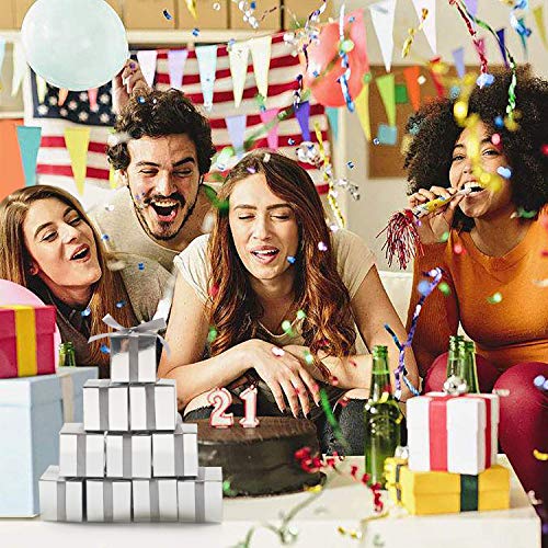 KPOSIYA 100 Pack Favor Boxes 2x2x2 inch Candy Boxes Metallic Silver Gift Boxes with Ribbons for Wedding Baby Shower Decorations Birthday Party Supplies (Metallic Silver, 100)