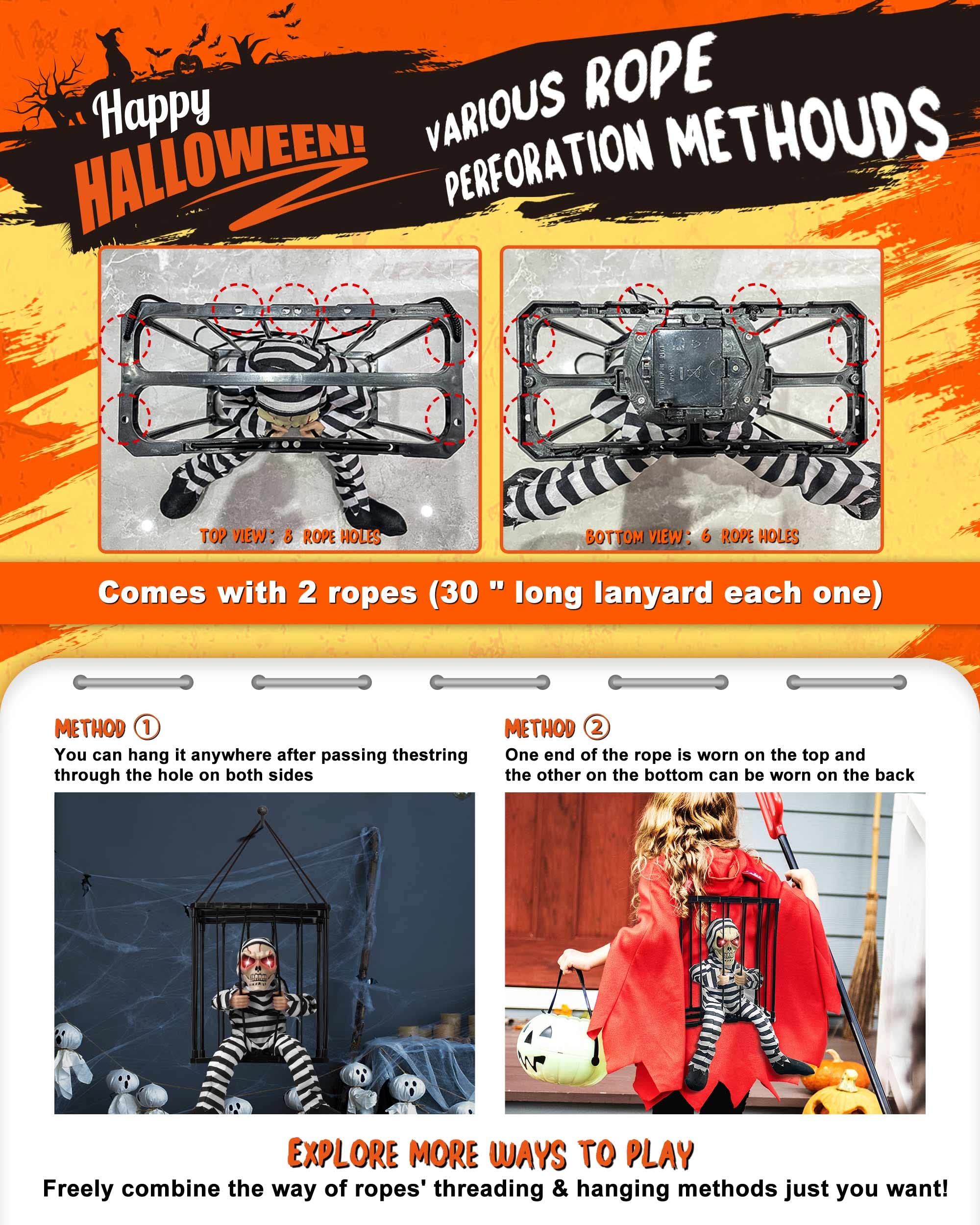 Hanging Ghosts Halloween Decor, Yelling Scary Animated Halloween Decorations Indoor Outdoor, Spirit Talking Skull Props