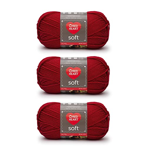 Red Heart Soft Yarn, 3 Pack, Really Red 3 Count