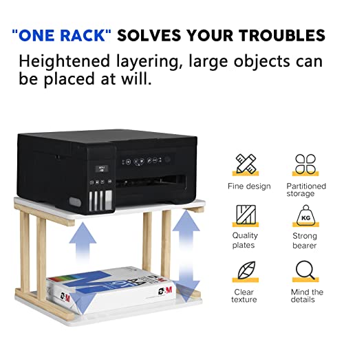 Desktop Printer Stand 2 Tiers, Wooden Bamboo Multipurpose Printer Stand with Anti-Slip Pad, can be Used as a Printer Shelf, Storage Shelf, Desktop Shelf for Printers, Scanners, Documents, Book(White)