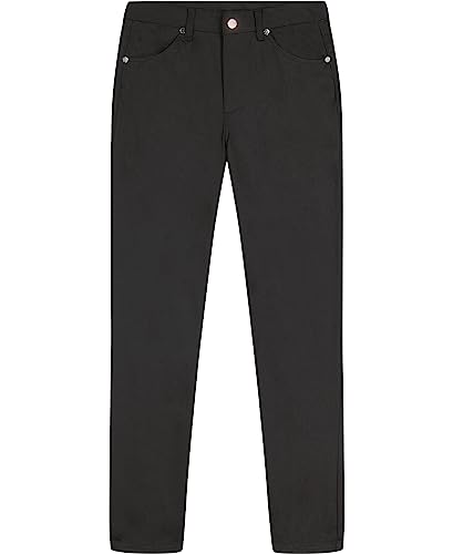 IZOD Boys' School Uniform Twill Khaki Pants, Flat Front & Comfortable Waistband, Black 5-Pocket, 16 Husky