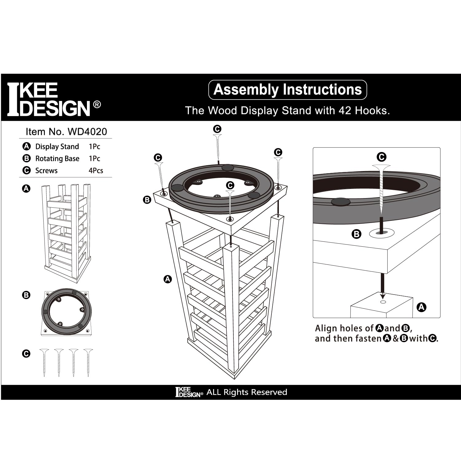 Ikee Design 5 Tiers Easy Assemble Wood Rotating Jewelry Display Tower with 42 Removable Hooks,Spinning Earring Card Storage Display Stand for Store, Showcase, Tradeshow and Home,Brown Color