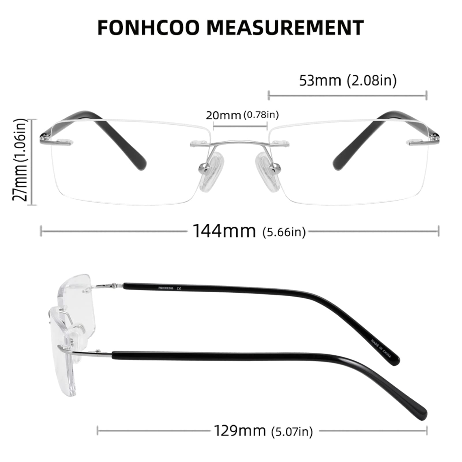 FONHCOO Blue Light Blocking Reading Glasses Anti Blue Ray Unisex Lightweight Rimless Frameless Rectangle Computer Gaming Glasses Anti-Glare, Anti-Fatigue,Anti Eyestrain (Black, 1.75)