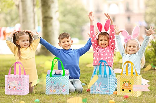 Whaline Easter Reusable Gift Bag Buffalo Plaids Tote Bags with Handles Non-Woven Bags Grocery Shopping Bag Easter Bunny Egg Gnome Party Treat Bag Goodie Bag for Egg Hunt Game, 8 Pack