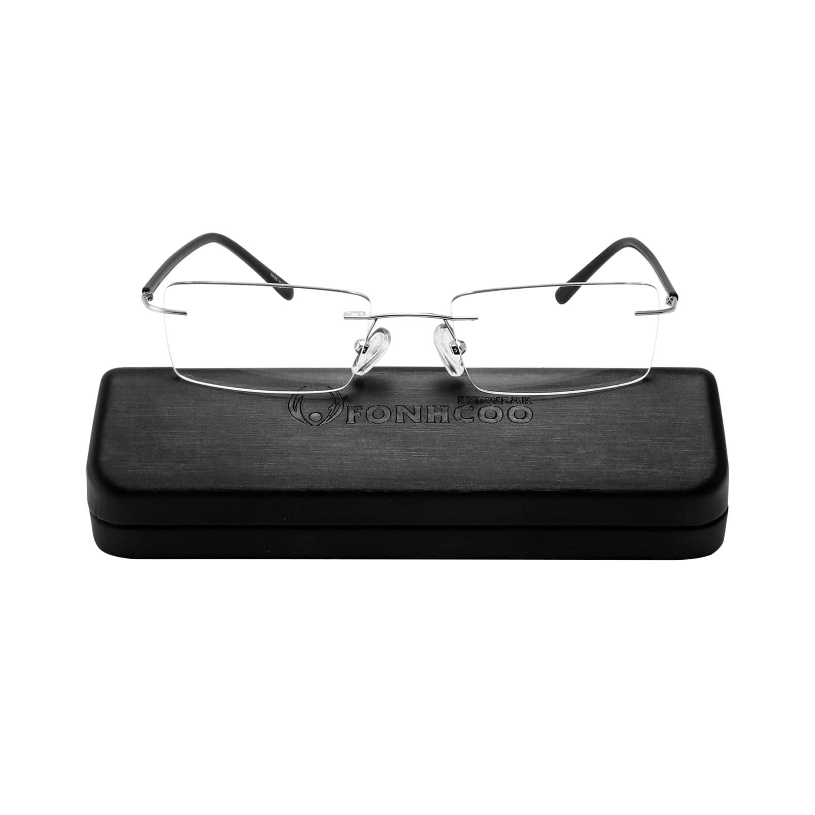 FONHCOO Blue Light Blocking Reading Glasses Anti Blue Ray Unisex Lightweight Rimless Frameless Rectangle Computer Gaming Glasses Anti-Glare, Anti-Fatigue,Anti Eyestrain (Black, 1.75)