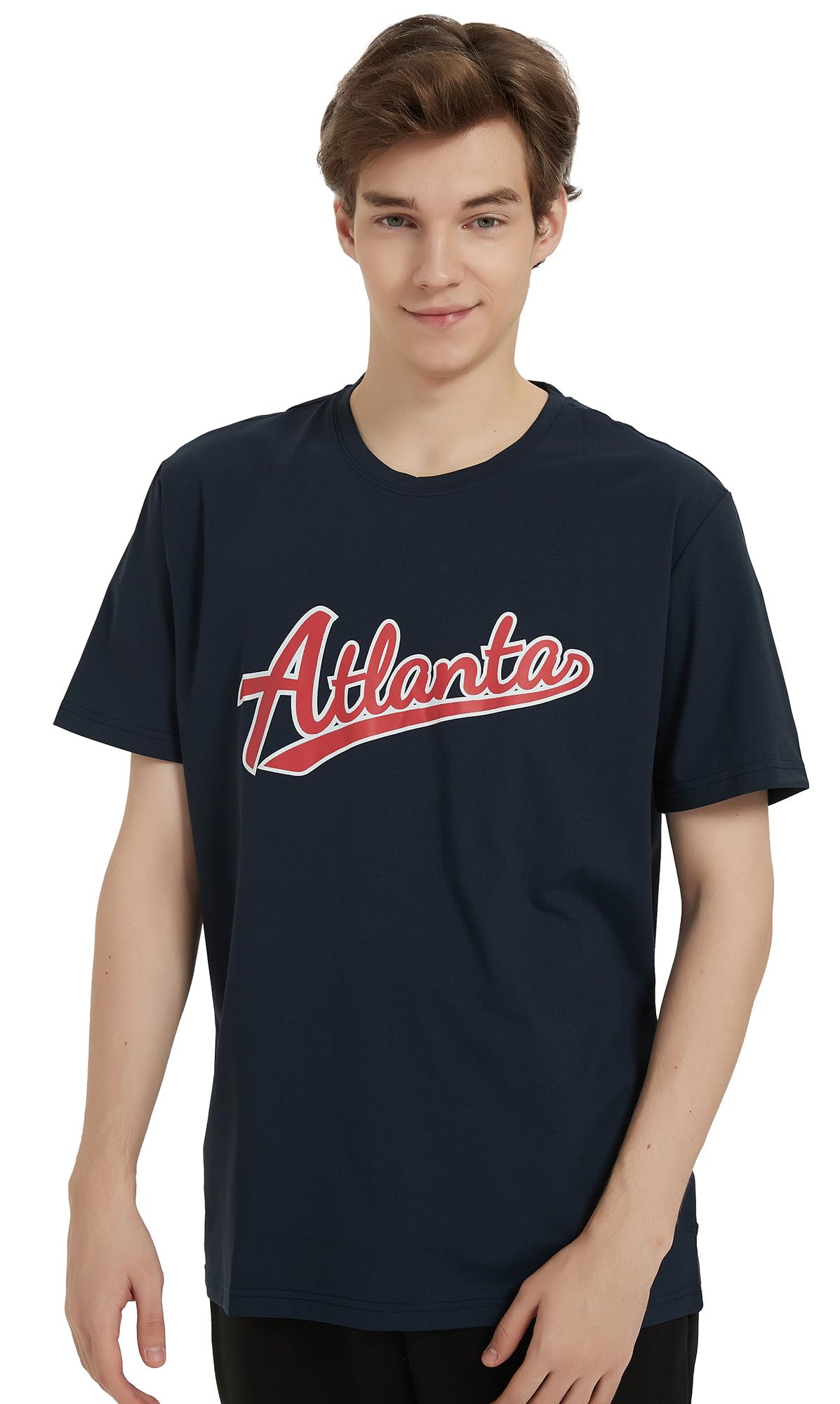 Mens Atlanta Classic Baseball Crew Neck Tee T-Shirt (Men, L, Atlanta Navy)