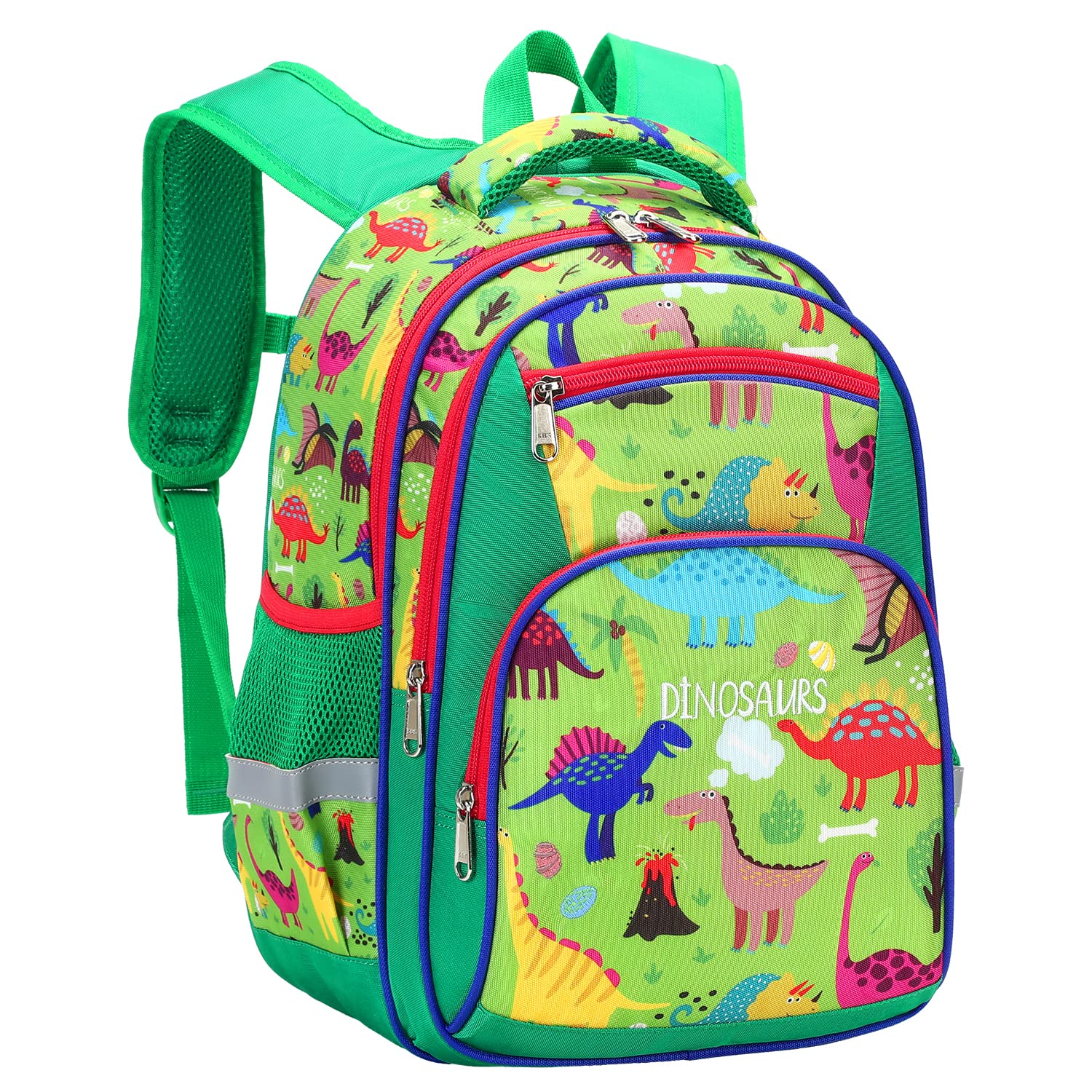 Moonmo Kids Backpack Boys, Kids Bookbag Elementary Preschool Kindergarten Supplies for Boys,boys school backpack with compartments for 5+ (Green Dinosaur)