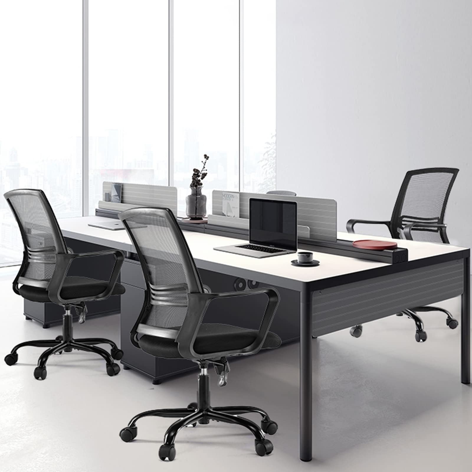 AFO Ergonomic Home Office Desk Chair with Comfortable Lumbar Support, Mid Back, Padded Seat and Armrest, Rocking Mode 360 Degree Swivel Rolling, Breathable Mesh, Adjustable Height, Black