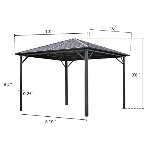 Domi 10'x10' Outdoor Hardtop Gazebo Permanent Canopy with Galvanized Steel Single Roof, Aluminum Frame,Curtains and Netting for Patios,Backyard,Lawns