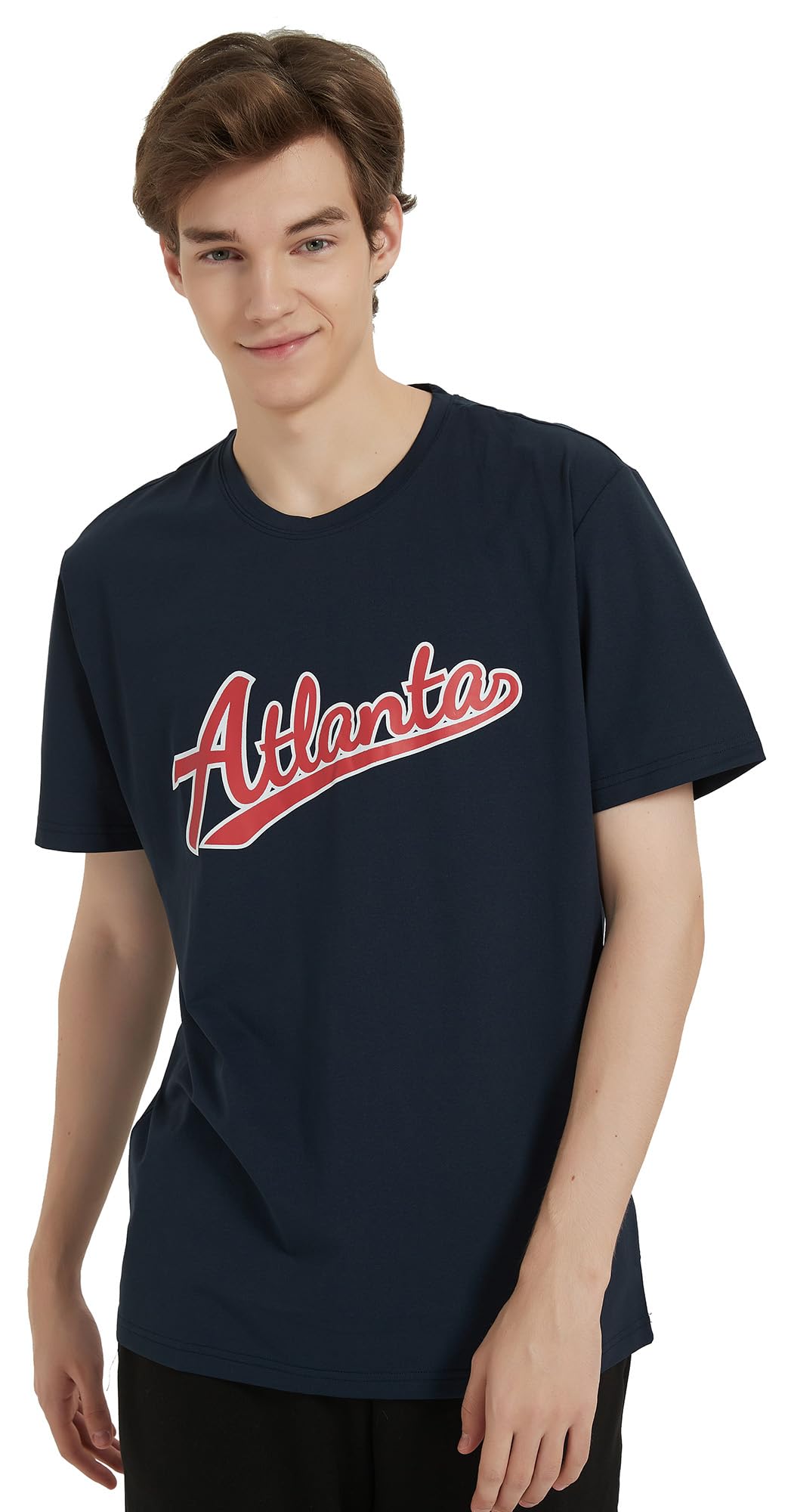 Mens Atlanta Classic Baseball Crew Neck Tee T-Shirt (Men, L, Atlanta Navy)