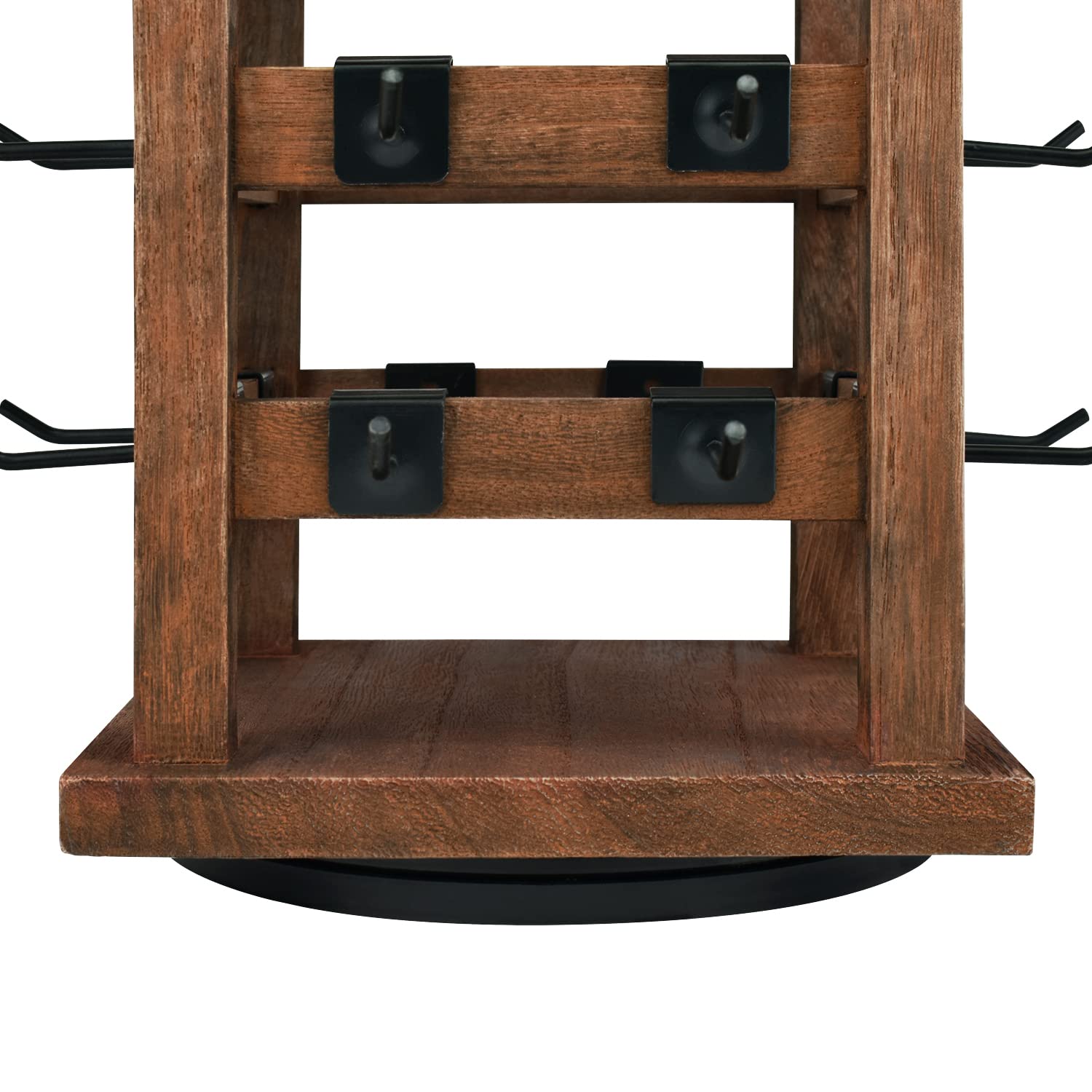 Ikee Design 5 Tiers Easy Assemble Wood Rotating Jewelry Display Tower with 42 Removable Hooks,Spinning Earring Card Storage Display Stand for Store, Showcase, Tradeshow and Home,Brown Color