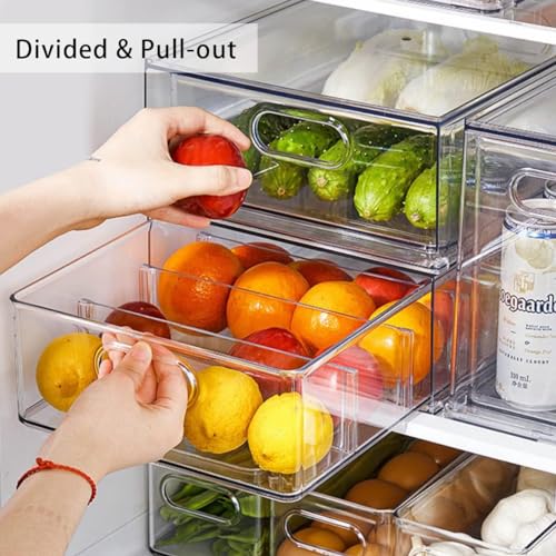 YouLike 4pack Stackable Refrigerator Organizer Bins with Pull-Out Drawer, Fridge Drawers Containers, Refrigerator, Freezer, Vanity & Fridge Organization and Storage(2M+Large+XL)