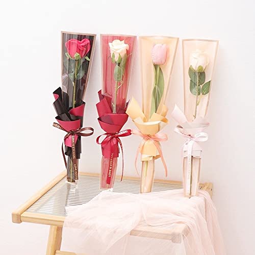 100 Pcs Clear Gold Edge Rose Packaging Bag Single Rose Packaging Bag, Waterproof Floral Wrapping Paper (black)