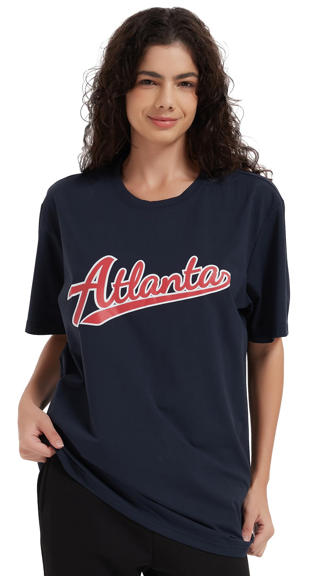 Mens Atlanta Classic Baseball Crew Neck Tee T-Shirt (Men, L, Atlanta Navy)