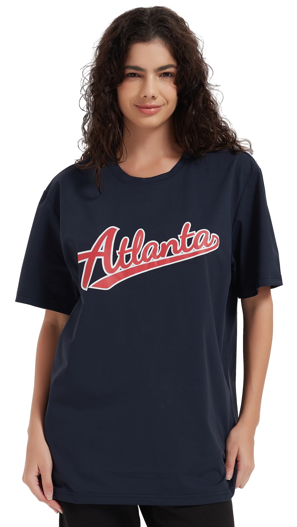 Mens Atlanta Classic Baseball Crew Neck Tee T-Shirt (Men, L, Atlanta Navy)