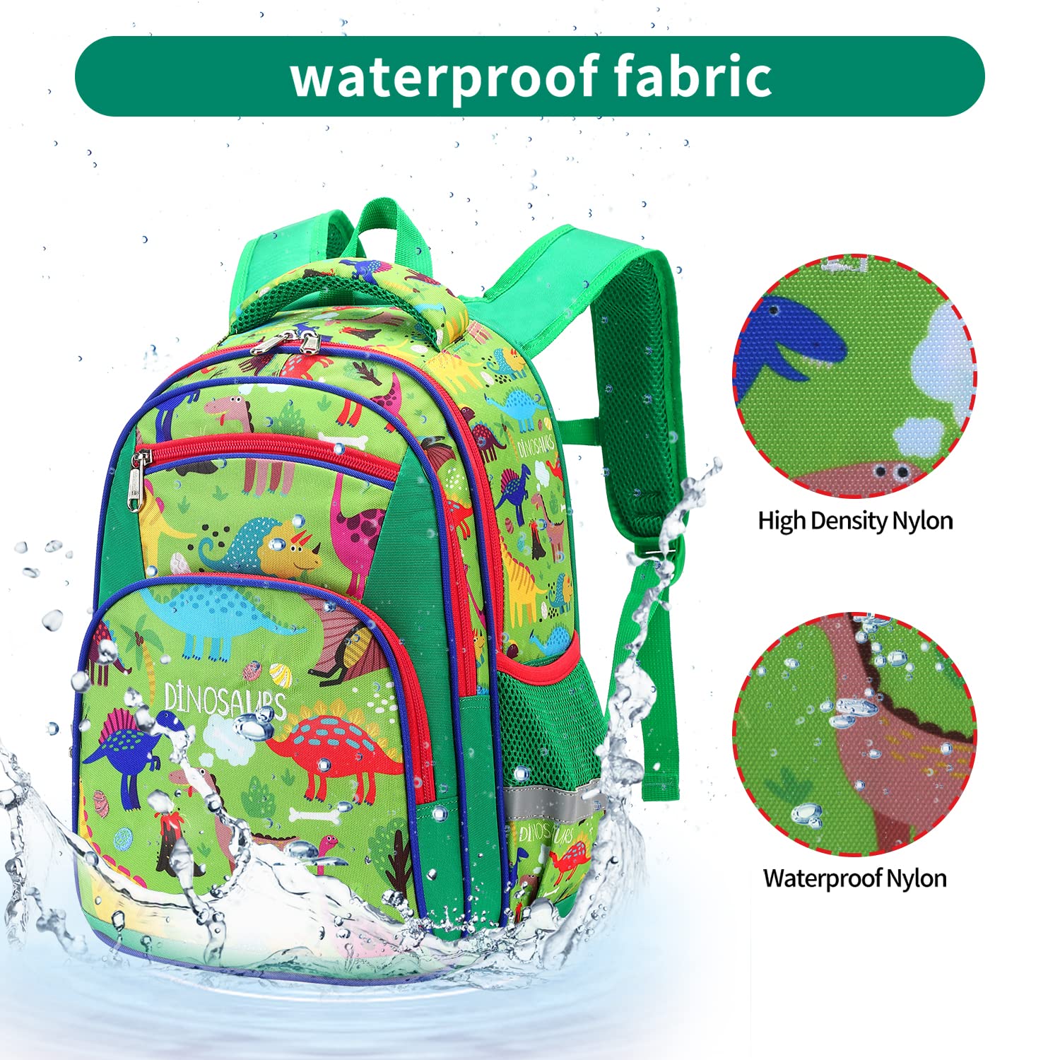 Moonmo Kids Backpack Boys, Kids Bookbag Elementary Preschool Kindergarten Supplies for Boys,boys school backpack with compartments for 5+ (Green Dinosaur)