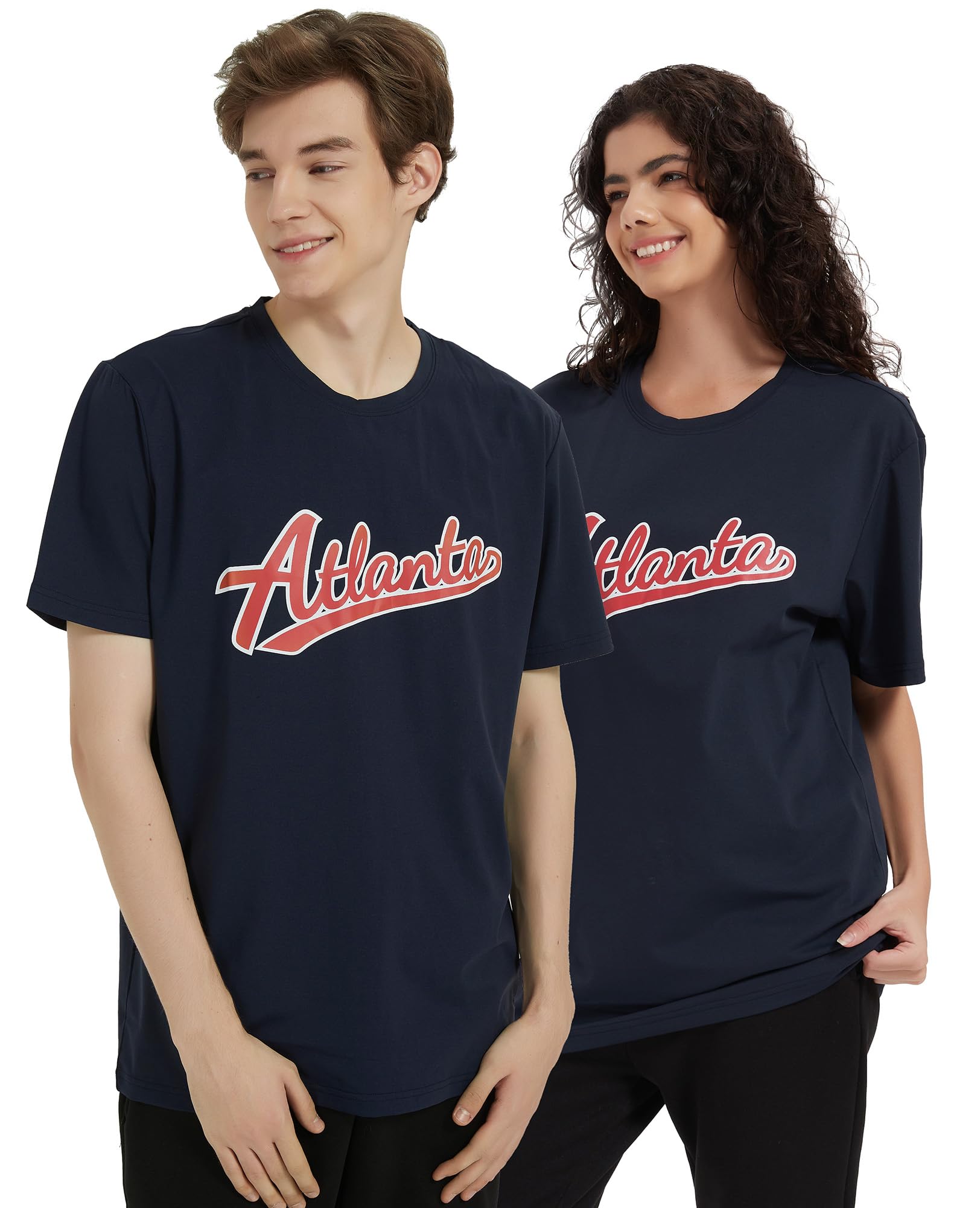 Mens Atlanta Classic Baseball Crew Neck Tee T-Shirt (Men, L, Atlanta Navy)