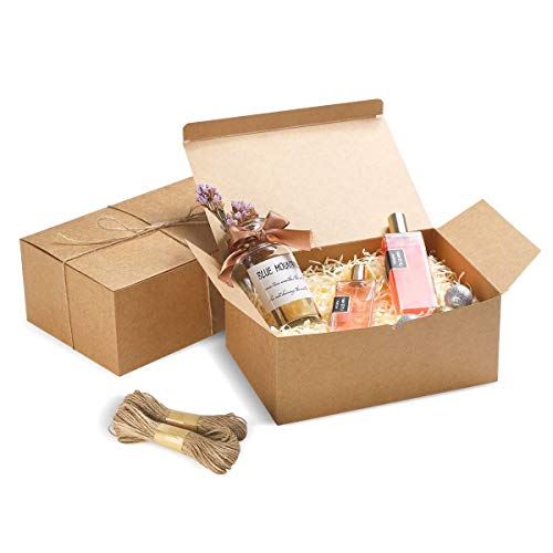 Frantis Brown Gift Boxes 9.45x6.5x4 Inches 10 Pack, Paper Gift Box with Lids for Bridesmaid Gifts, Birthday, Party, Christmas,Wedding, Crafting Cupcake Boxes, With 66 FT Twine