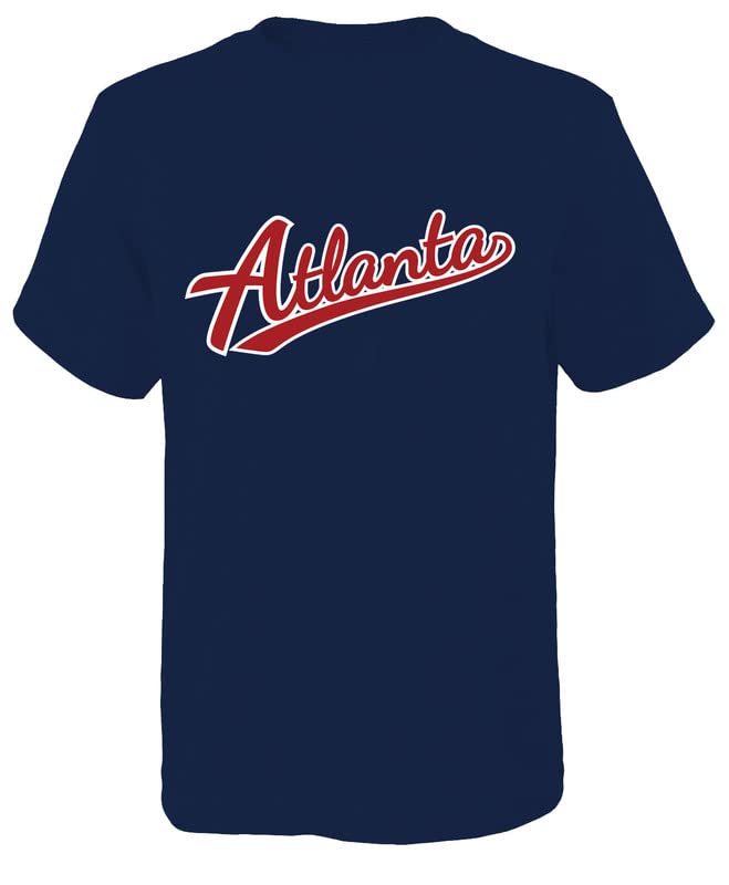 Mens Atlanta Classic Baseball Crew Neck Tee T-Shirt (Men, L, Atlanta Navy)