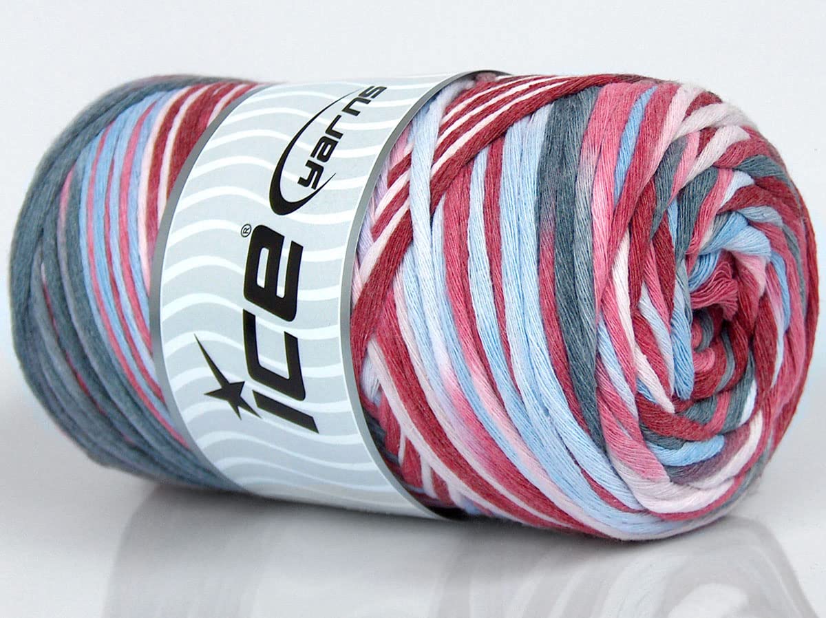 250 gr ICE YARNS Natural Cotton Color 3MM (80% Cotton) Yarn Red Pink Shades Grey Light Blue