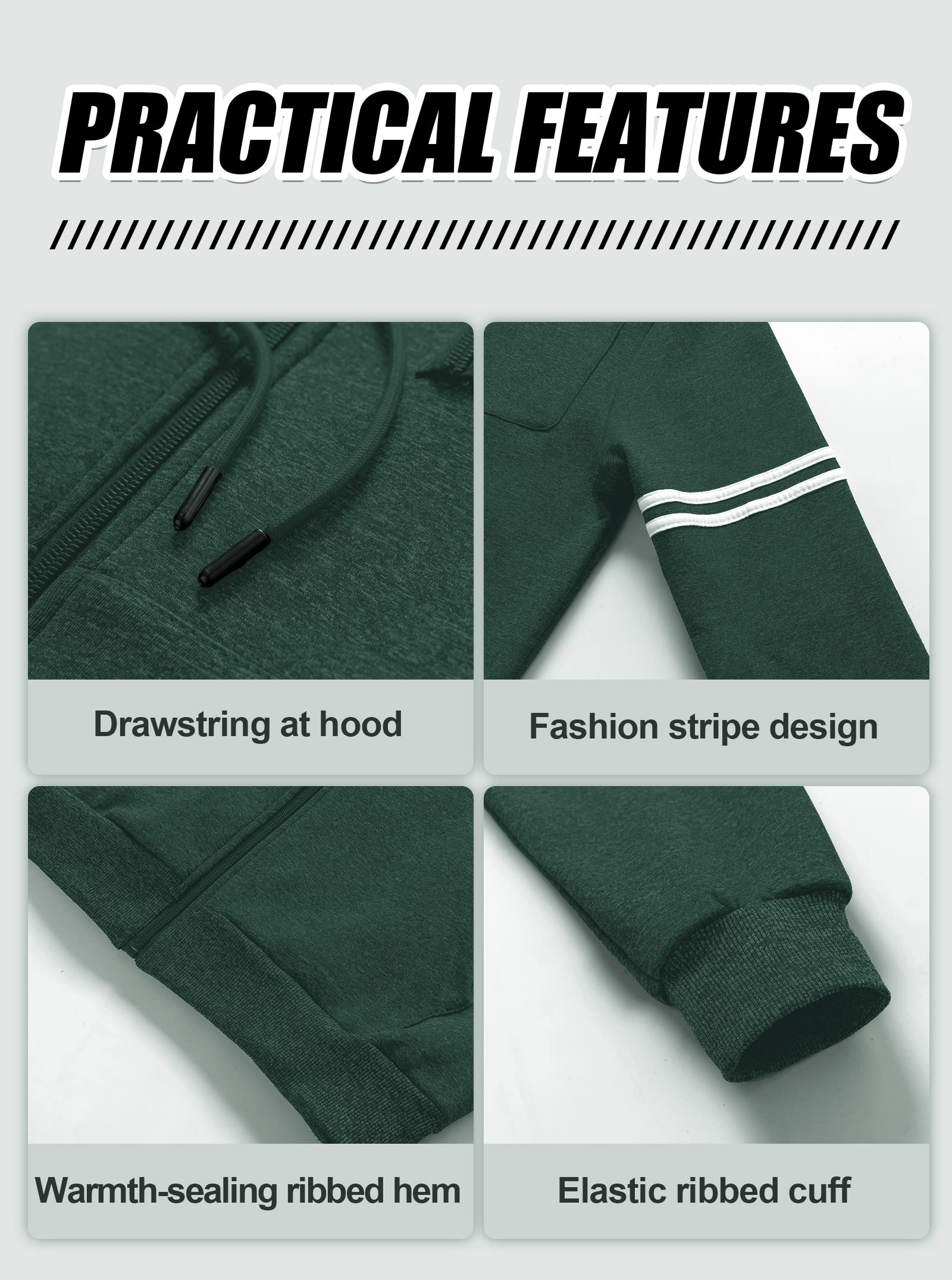 Chrisuno Men's Essentials Basic Soft Fleece Full-Zip Hoodie Lightweight Jersey Full-Zip Novelty Sweatshirt Army Green XL