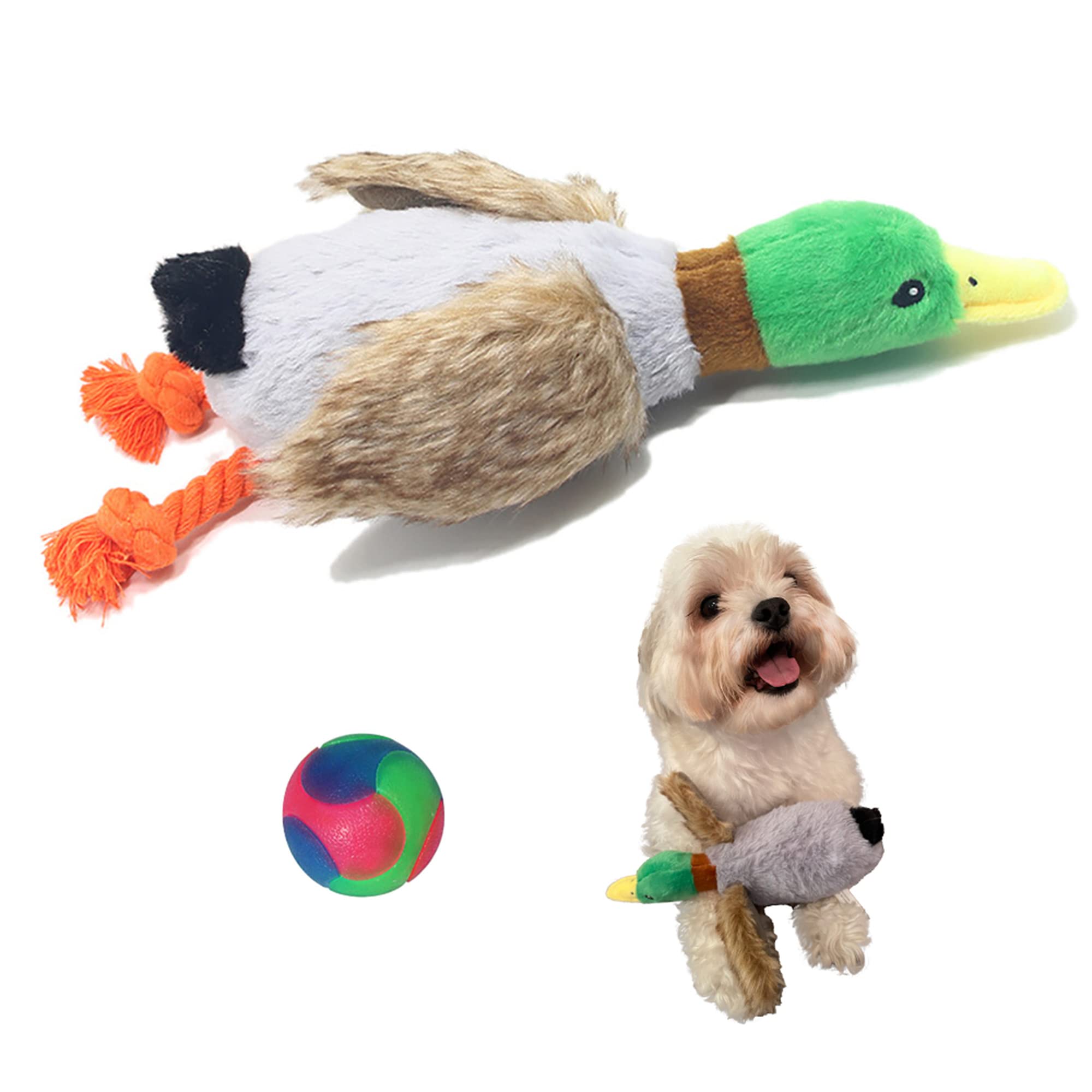 Supawdupaw Plush Duck Chew Toy with Squeaker and Light Up Bouncy Ball 2 Pack Dog Toys