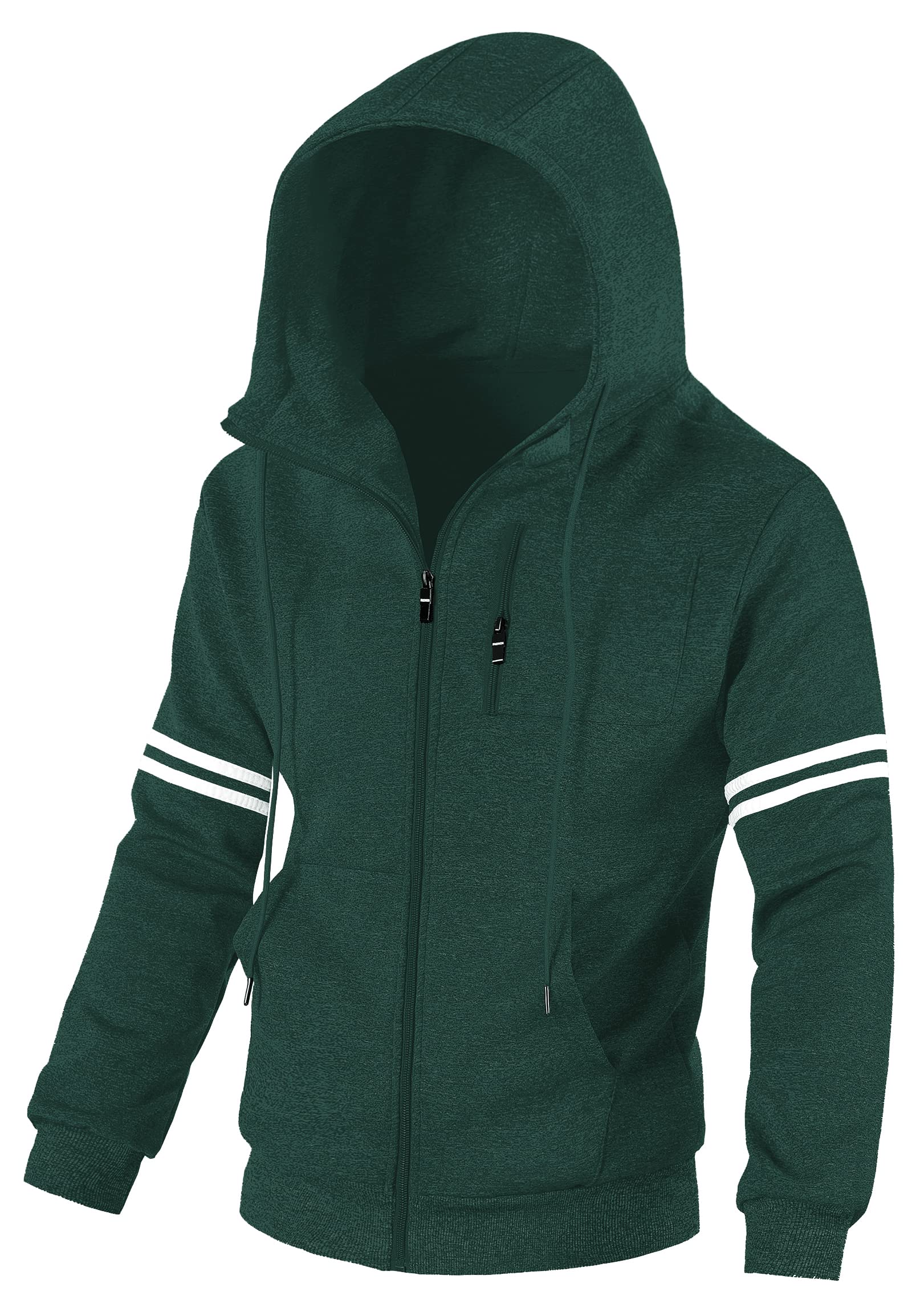 Chrisuno Men's Essentials Basic Soft Fleece Full-Zip Hoodie Lightweight Jersey Full-Zip Novelty Sweatshirt Army Green XL