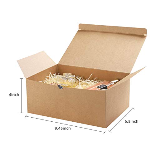 Frantis Brown Gift Boxes 9.45x6.5x4 Inches 10 Pack, Paper Gift Box with Lids for Bridesmaid Gifts, Birthday, Party, Christmas,Wedding, Crafting Cupcake Boxes, With 66 FT Twine