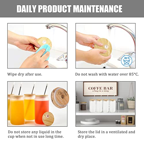 WindMage 4 packs 16 oz Frosted Sublimation Glass Cans Blanks with Bamboo Lid, Stainless Straw, Brush, Silicone Tip, Reusable Drinking Beer Cans Iced Coffee Glasses Jar Tumbler Cups