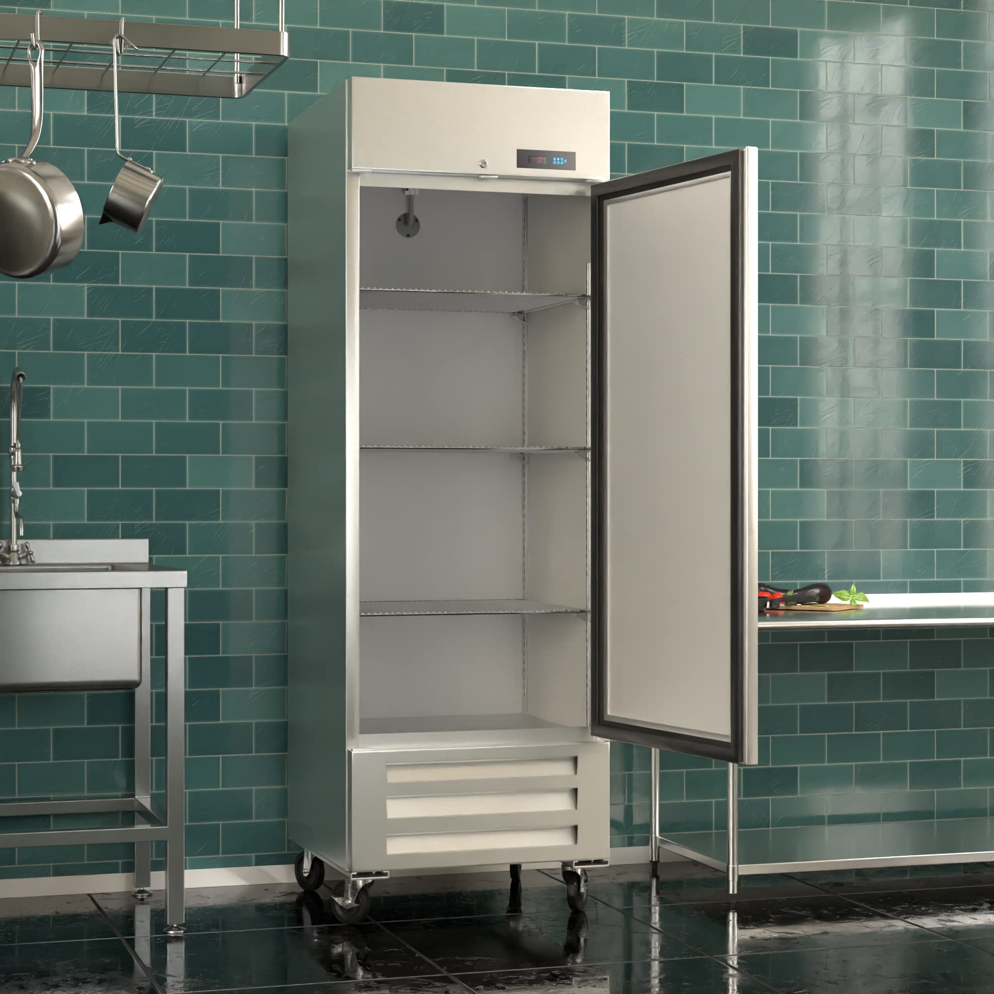 27 5/8 Inch AP-23F 20 Cu. Ft Commercial Freezer, Single Door Stainless Steel Reach-in Freezer with 3 Adjustable Shelves for Restaurants, -8°F – 0°F