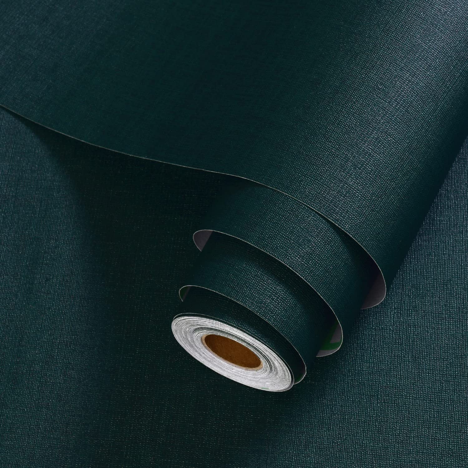 Akywall Grasscloth Peel and Stick Wallpaper Blackish Green Textured Fabric Linen Contact Paper Waterproof Self Adhesive Stick on Wall Paper Removable Vinyl Roll for Cabinet Drawer 15.7" x 78.7"