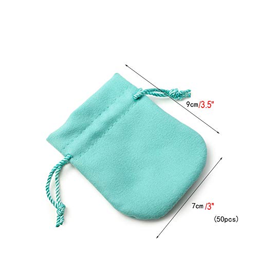 Oirlv Best 50 Pcs 3.5"x3" Velvet Gift Bags Drawstring Jewelry Pouches Wedding Favor Bags(Blue)