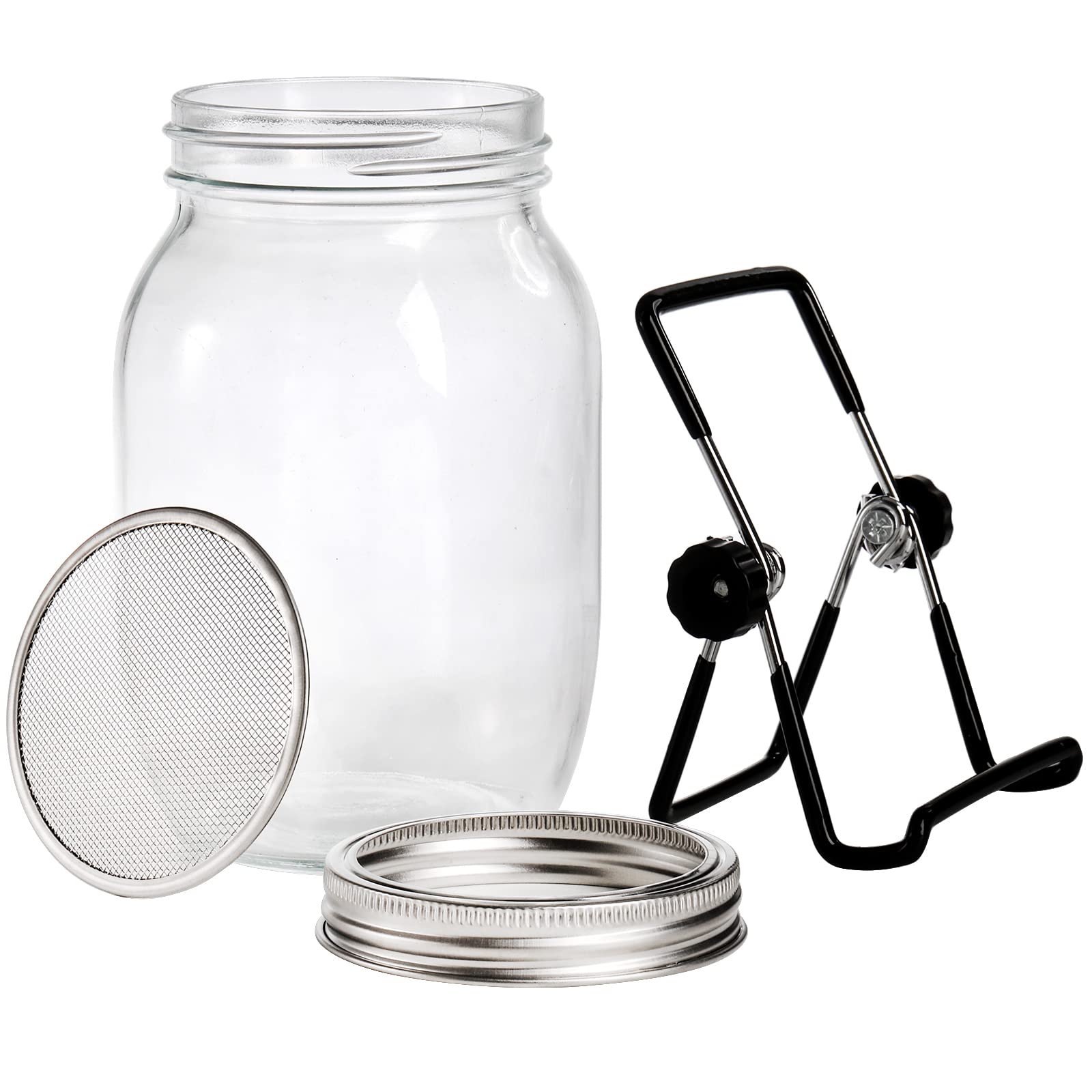 Tebery Complete Mason Jar Sprouting Kit - 2 Wide Mouth Quart Sprouting Jars with 316 Stainless Steel Screen Sprouting Lids, Melamine Tray and Stand | Seed Sprouter Set for Broccoli, Alfalfa, Mung Bean