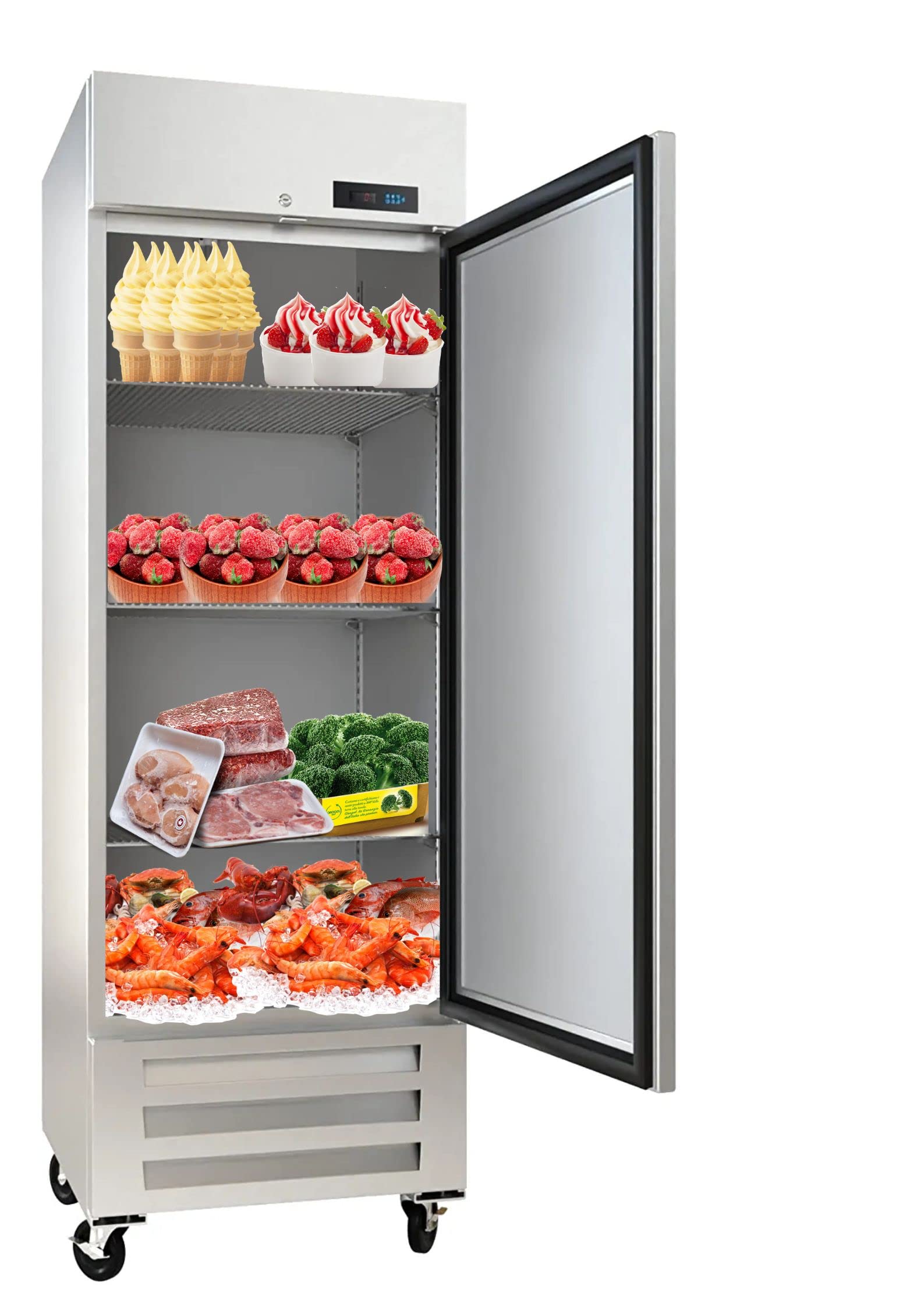 27 5/8 Inch AP-23F 20 Cu. Ft Commercial Freezer, Single Door Stainless Steel Reach-in Freezer with 3 Adjustable Shelves for Restaurants, -8°F – 0°F