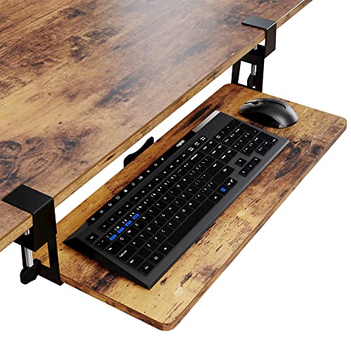 27 inch Large Keyboard Tray Under Desk Pull Out with Extra Sturdy C Clamp Mount, Slide-Out Platform Computer Drawer for Typing Working, Retro Color